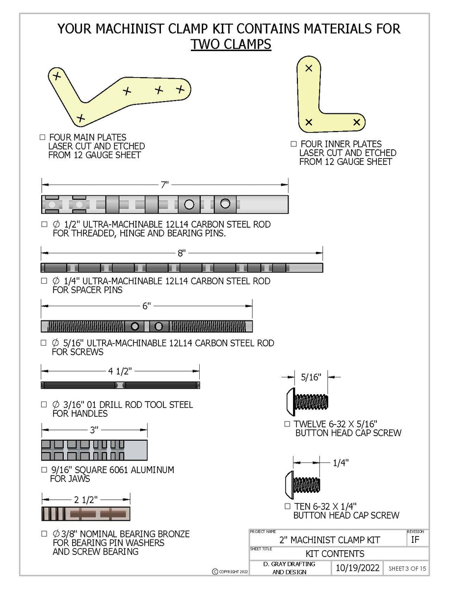 Pair 2" (50mm) Machinist Clamps Complete Kit – D. Gray Drafting and Design