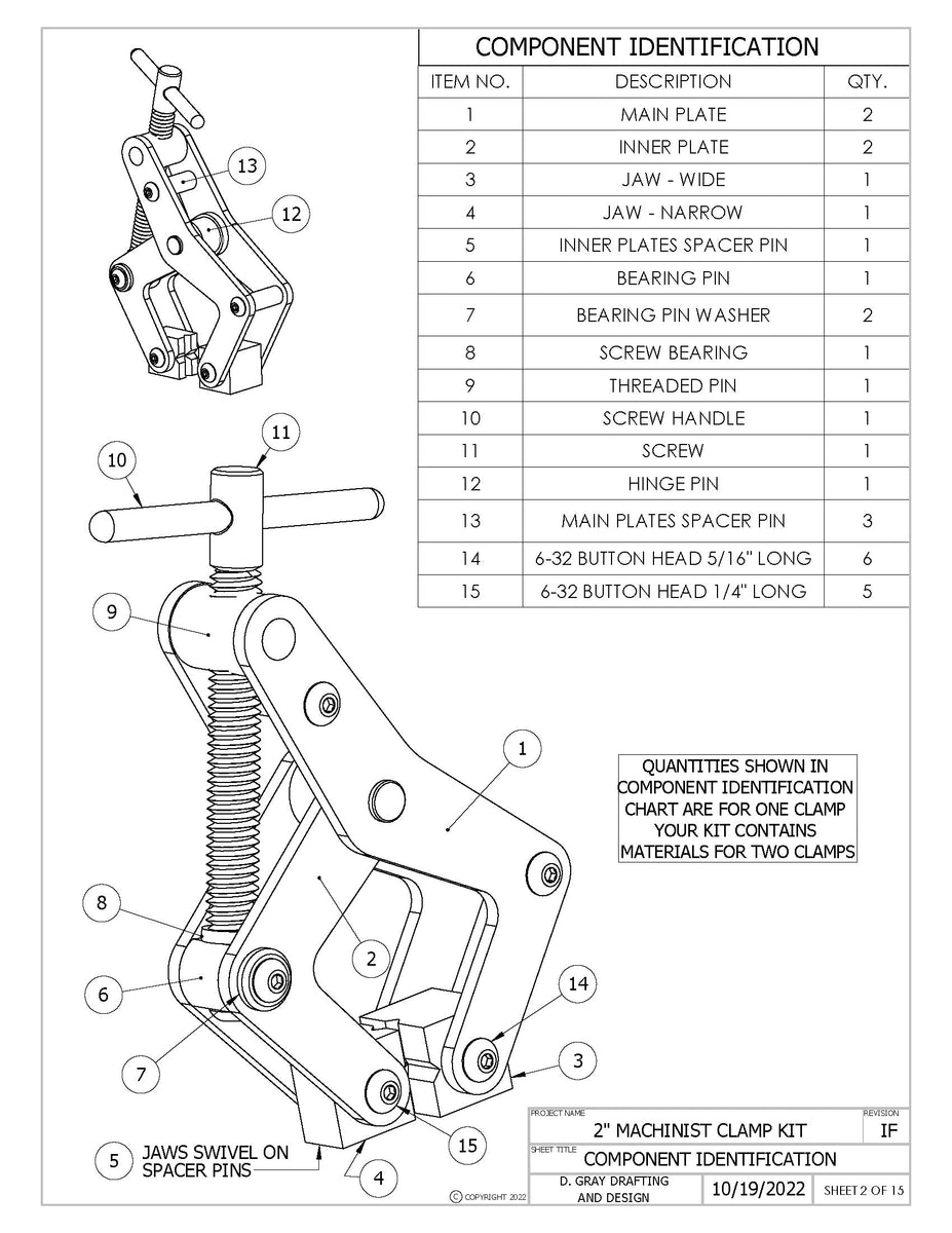 Pair 2" (50mm) Machinist Clamps Partial Kit Plates, Hardware and Drawi ...