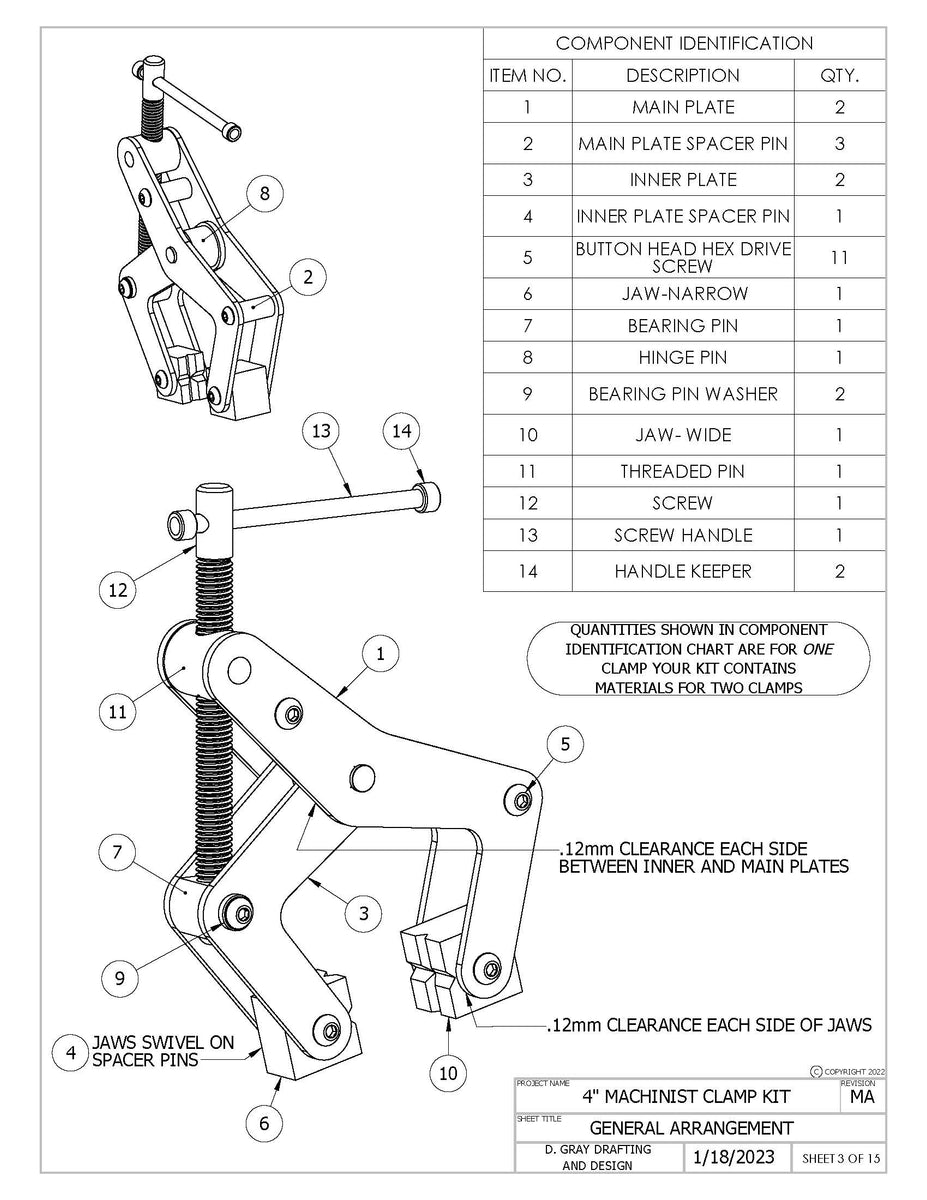 Pair 4" (100mm) Machinist Clamp Complete Kit – D. Gray Drafting and Design