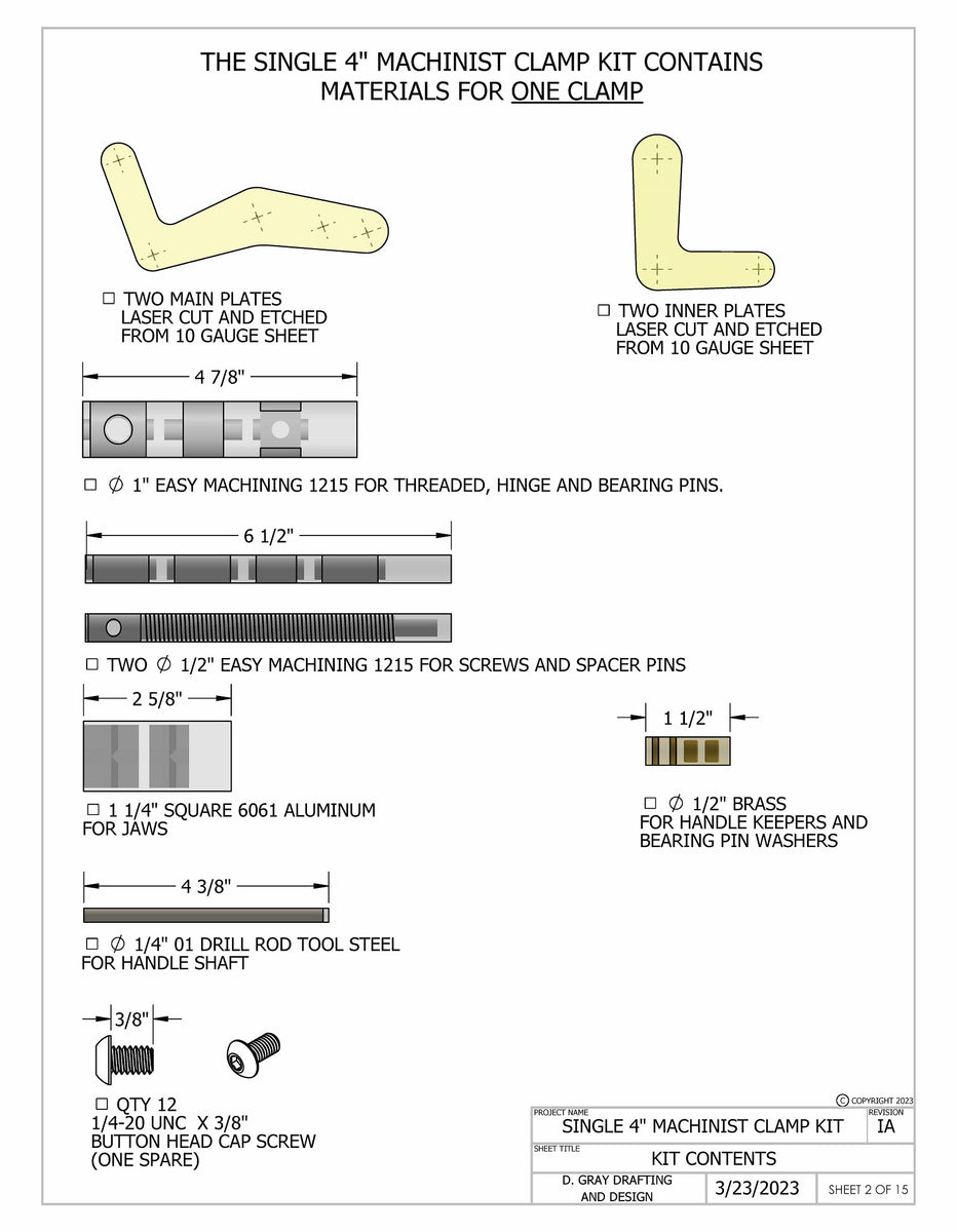 Single 4" (100mm) Machinist Clamp Complete Kit – D. Gray Drafting and Design
