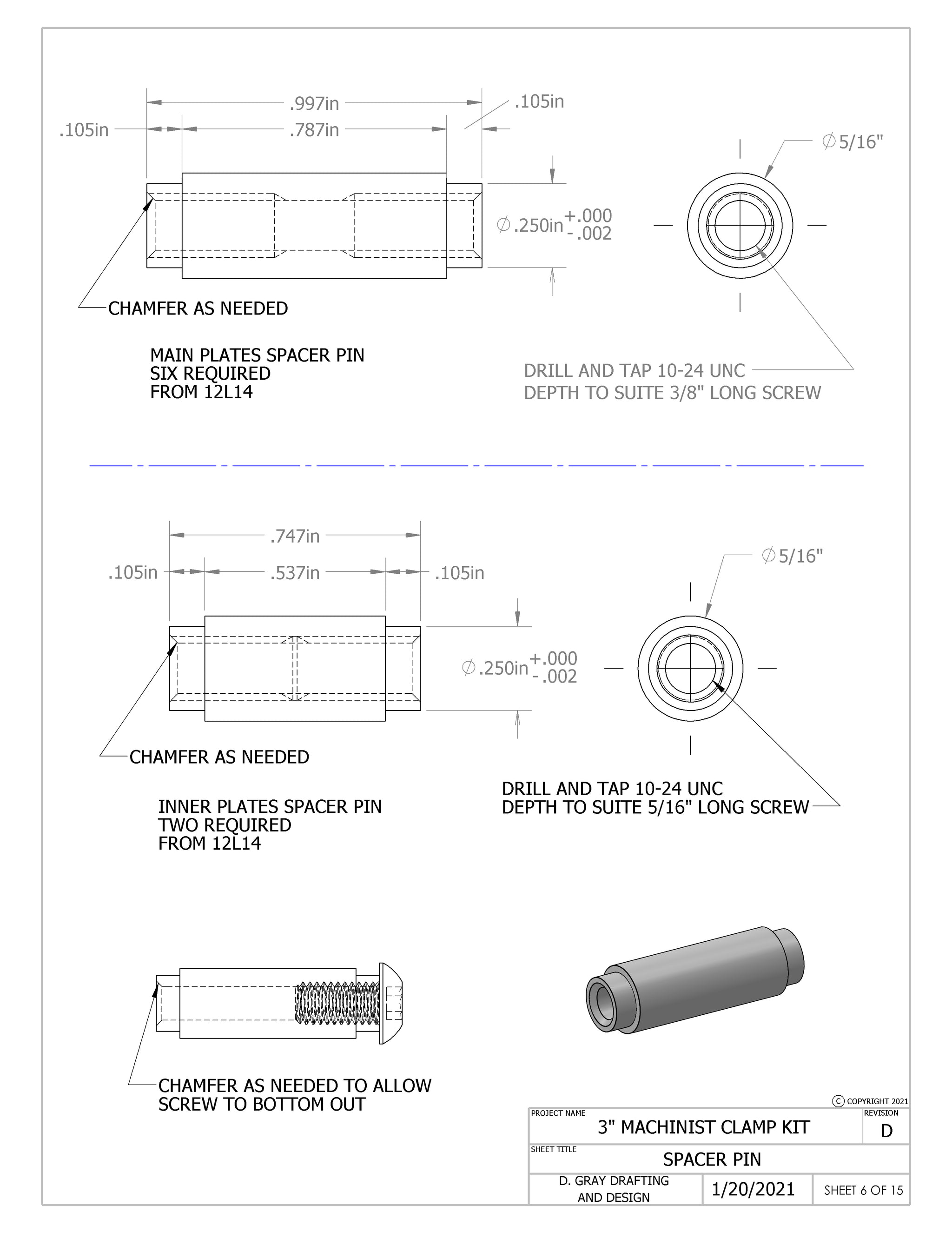 PAIR 3" (75mm) MACHINIST CLAMP KIT PLATES, HARDWARE AND DRAWINGS ONLY ...
